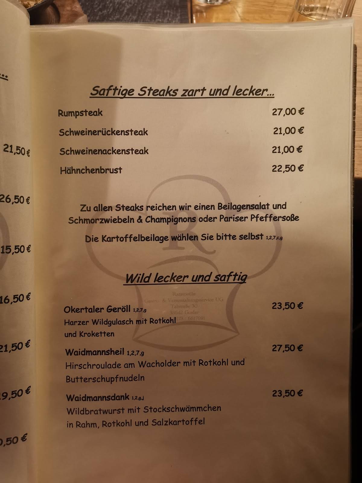 Speisekarte von Flösser Stube Oker restaurant, Goslar