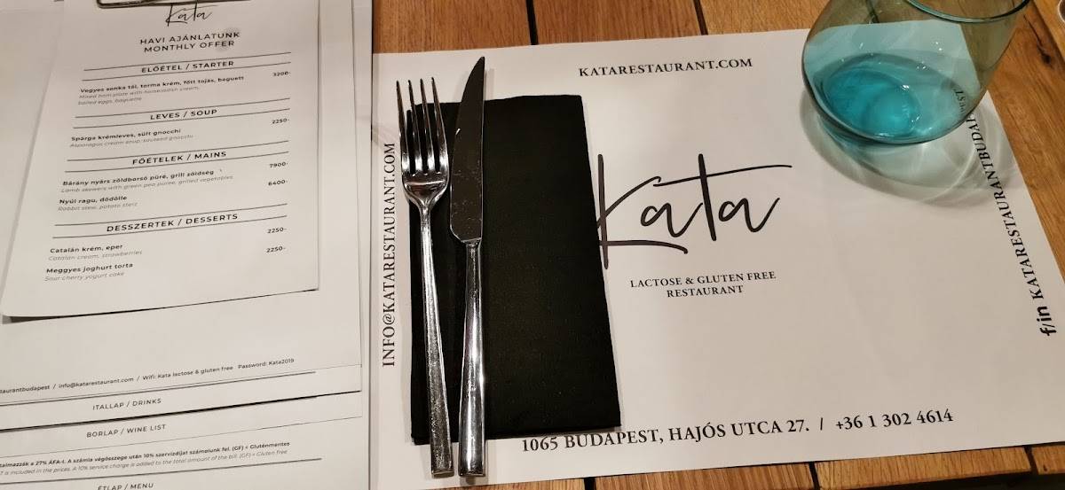 Menu at Kata PEST restaurant, Budapest