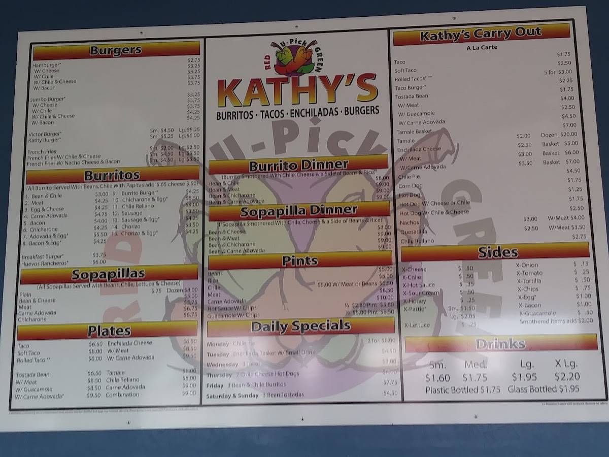 Menu at Kathy's Carry Out restaurant, Albuquerque