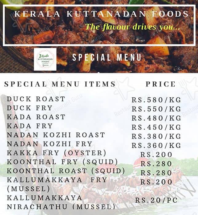 Menu at Kerala kuttanadan foods, Coimbatore, 11/28