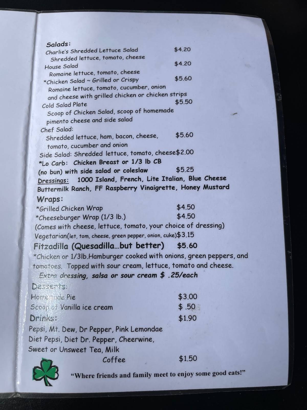 Menu at Fitz On Main restaurant, Kernersville