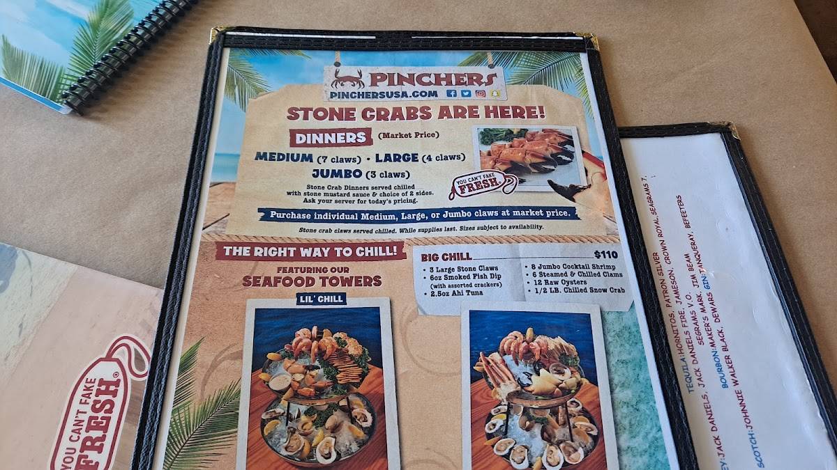 Menu at Pinchers restaurant, Key West