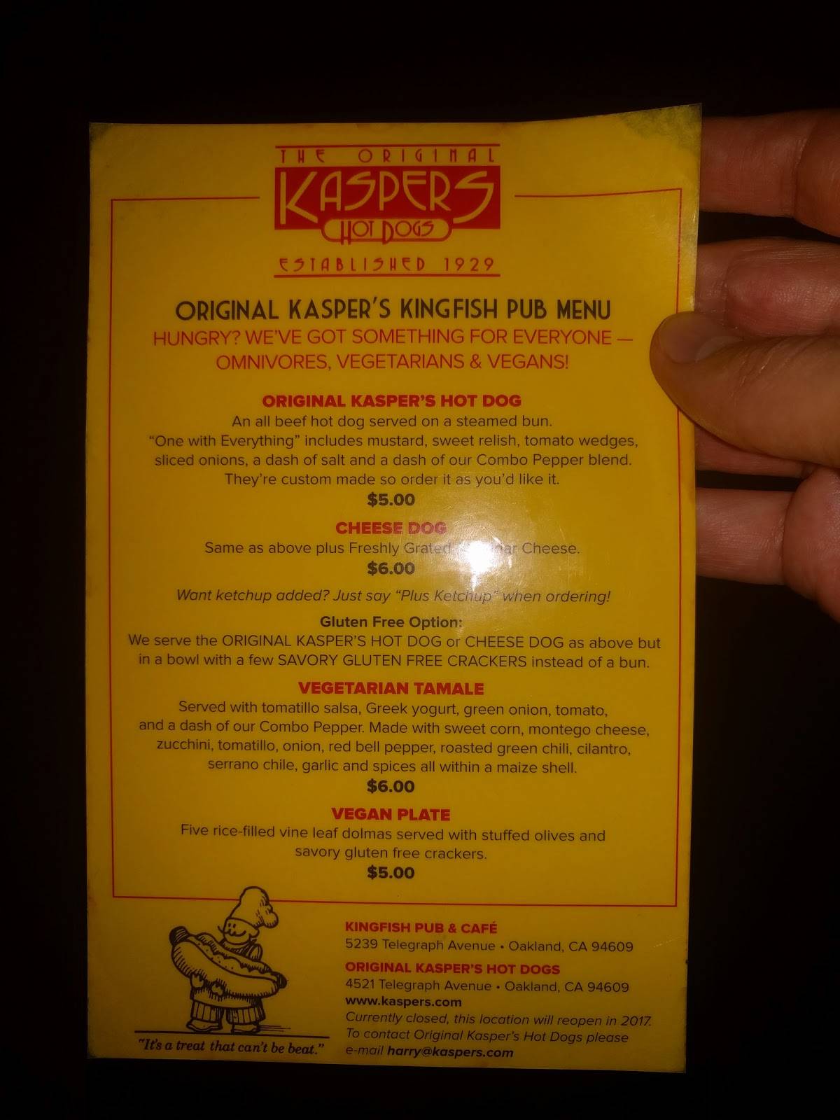 Menu at Kingfish Pub & Cafe, Oakland