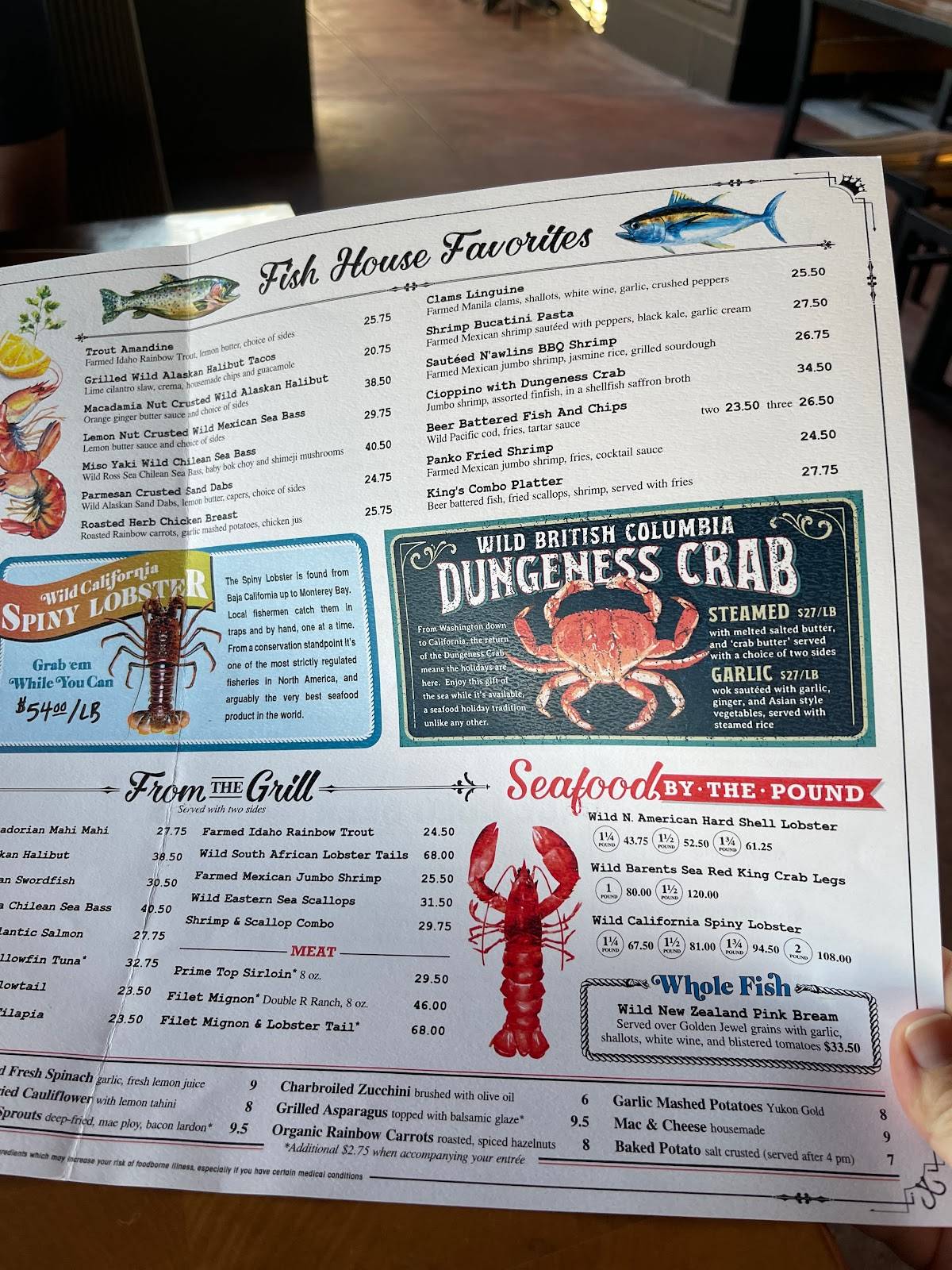 Menu at King's Fish House restaurant, Laguna Hills