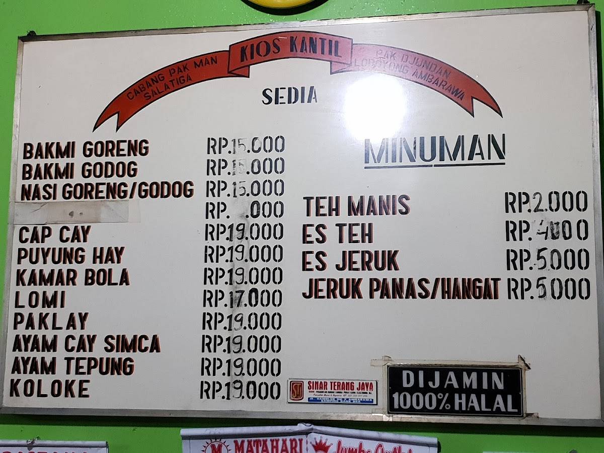 Menu at Kios Kantil / Nasi Goreng Pak Man restaurant, Ambarawa