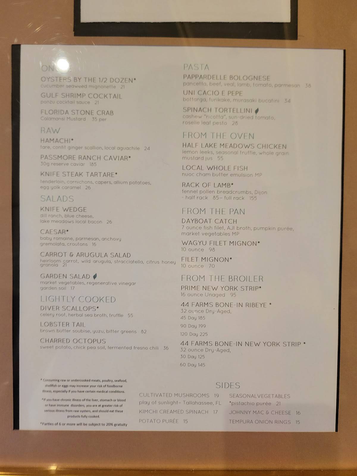Menu at Knife & Spoon steakhouse, Orlando, Central Florida Pkwy