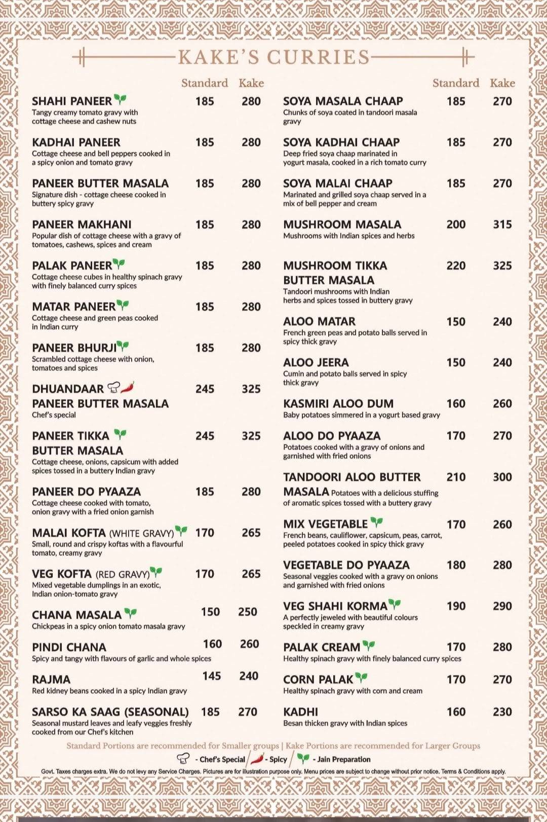 Menu at Kake Di Hatti - Since 1942, Kolkata