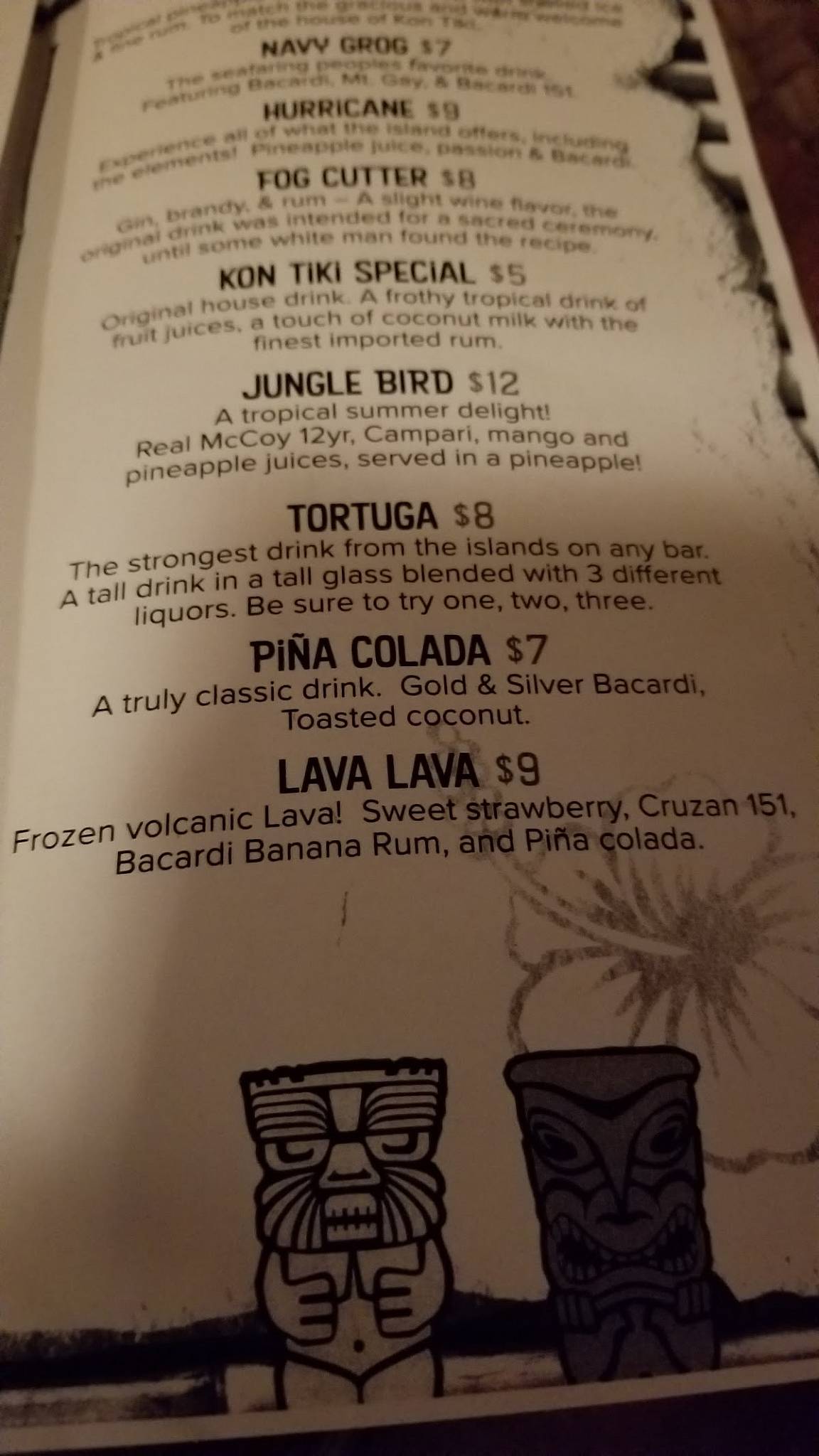 Menu at Kon Tiki Restaurant & Lounge, Tucson