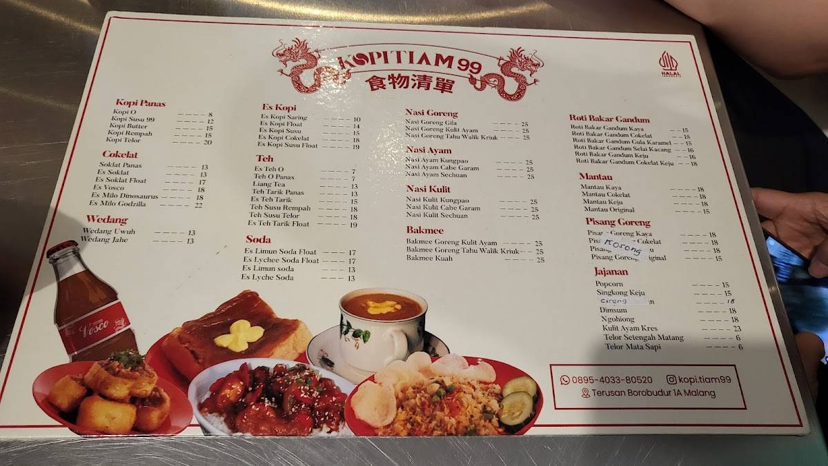 Menu at Kopitiam 99 restaurant, Malang