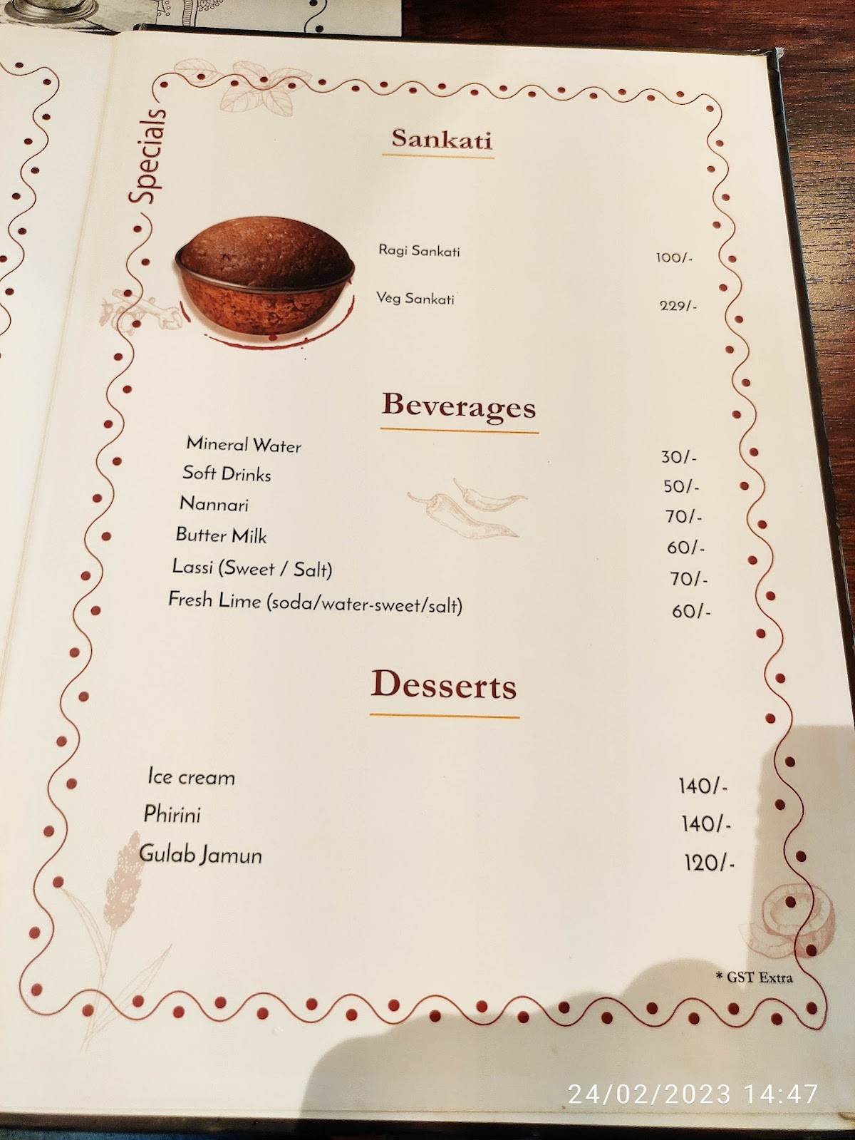 Menu at Kritunga - The Palegar's Cuisine Kondapur, Hyderabad