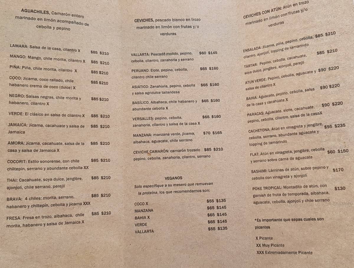 Menu at LAMARA restaurant, Puerto Vallarta, Hamburgo 108