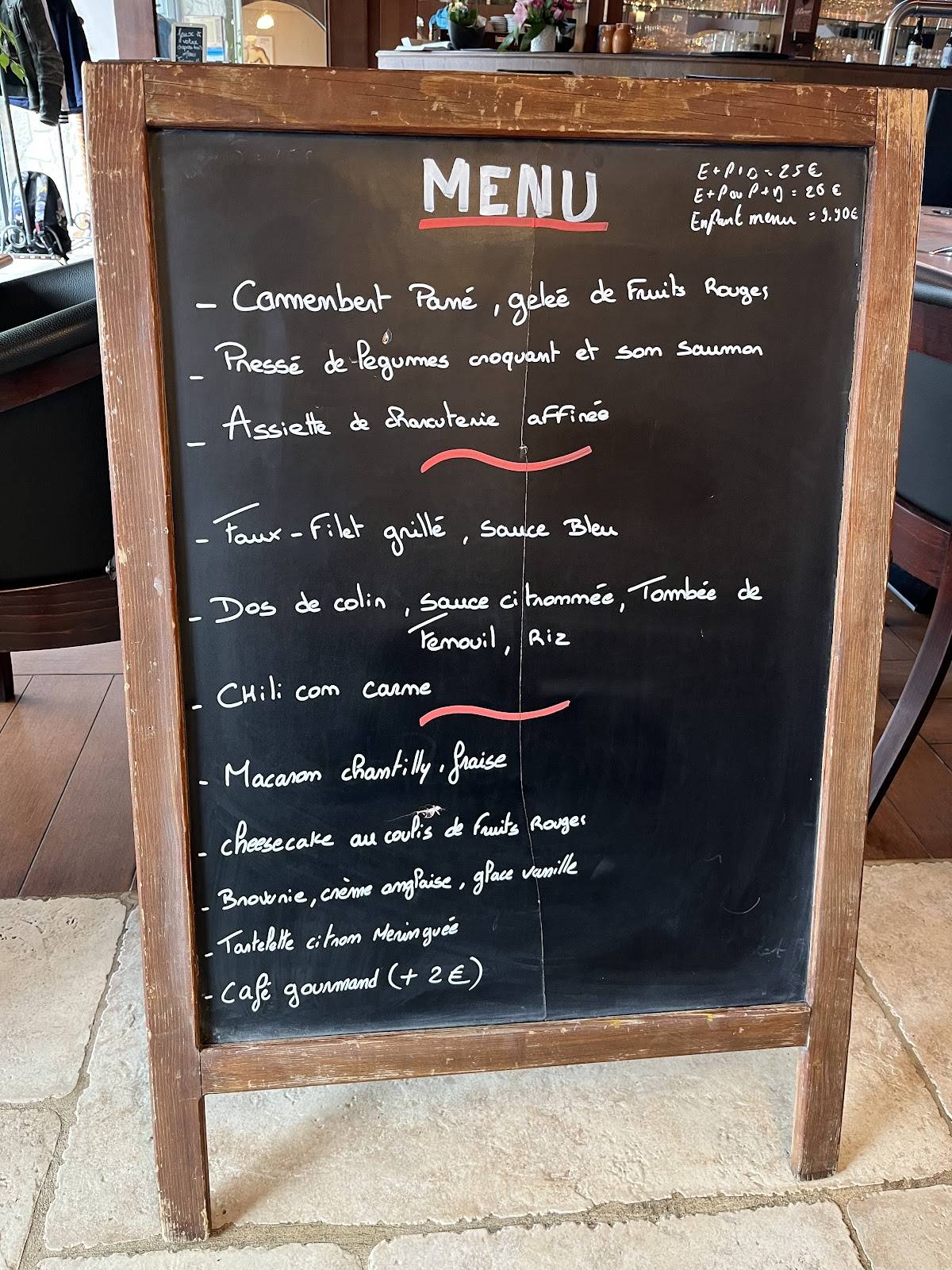 Menu at L'Ardoise restaurant, Gisors