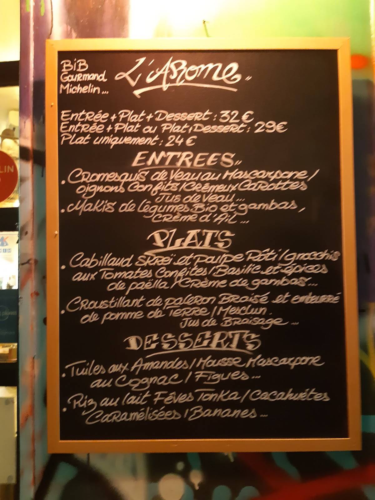 Carta del restaurante L'Arôme, Marsella, 9 Rue des Trois Rois