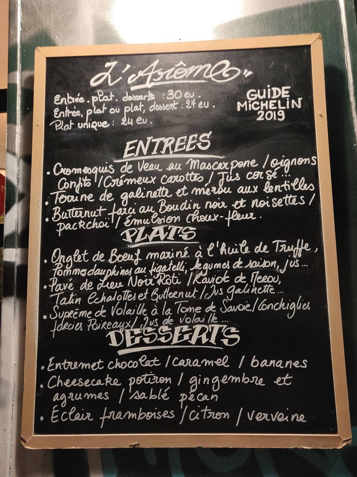 Menu au L'Arôme restaurant, Marseille, 9 Rue des Trois Rois