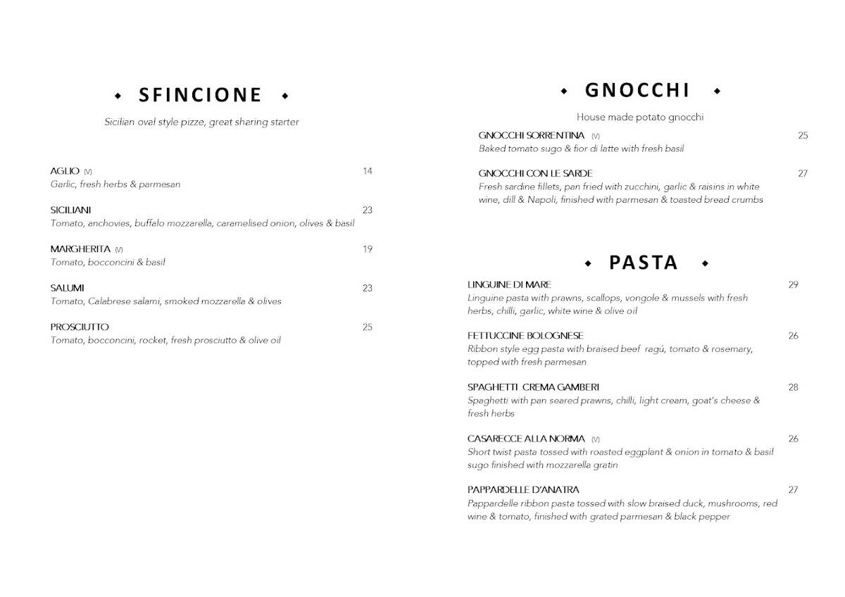 Menu at L'Artigiano Ivanhoe restaurant, Ivanhoe