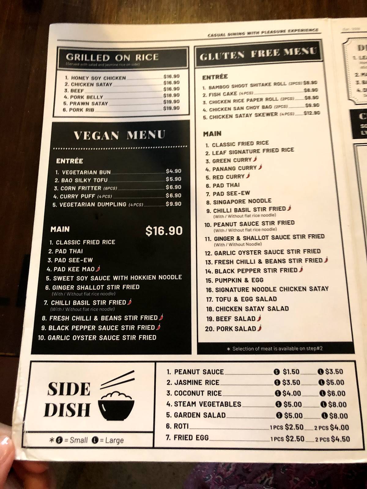 Menu at LEAF IN NOWRA, MODERN THAI & ASIAN RESTAURANT, Nowra