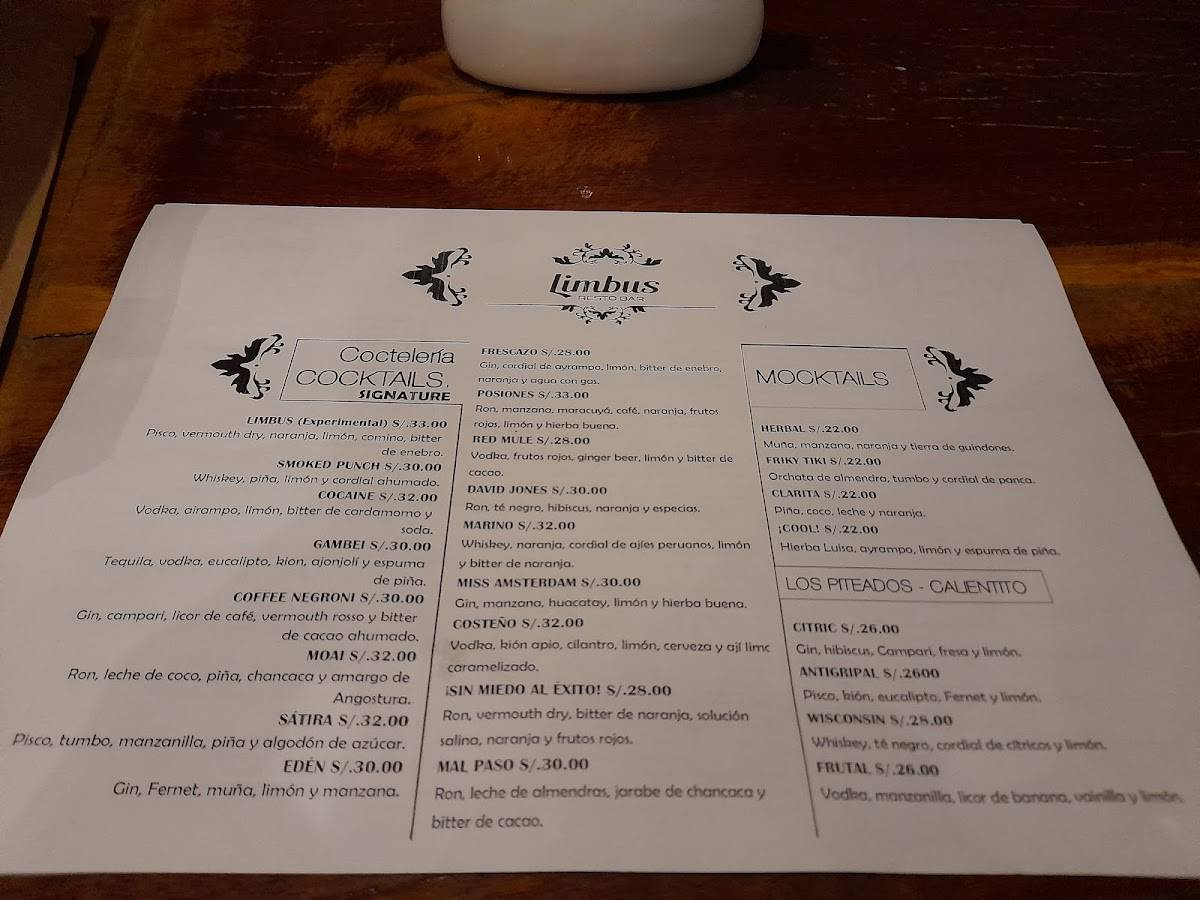 Carta de Limbus Restobar, Cusco