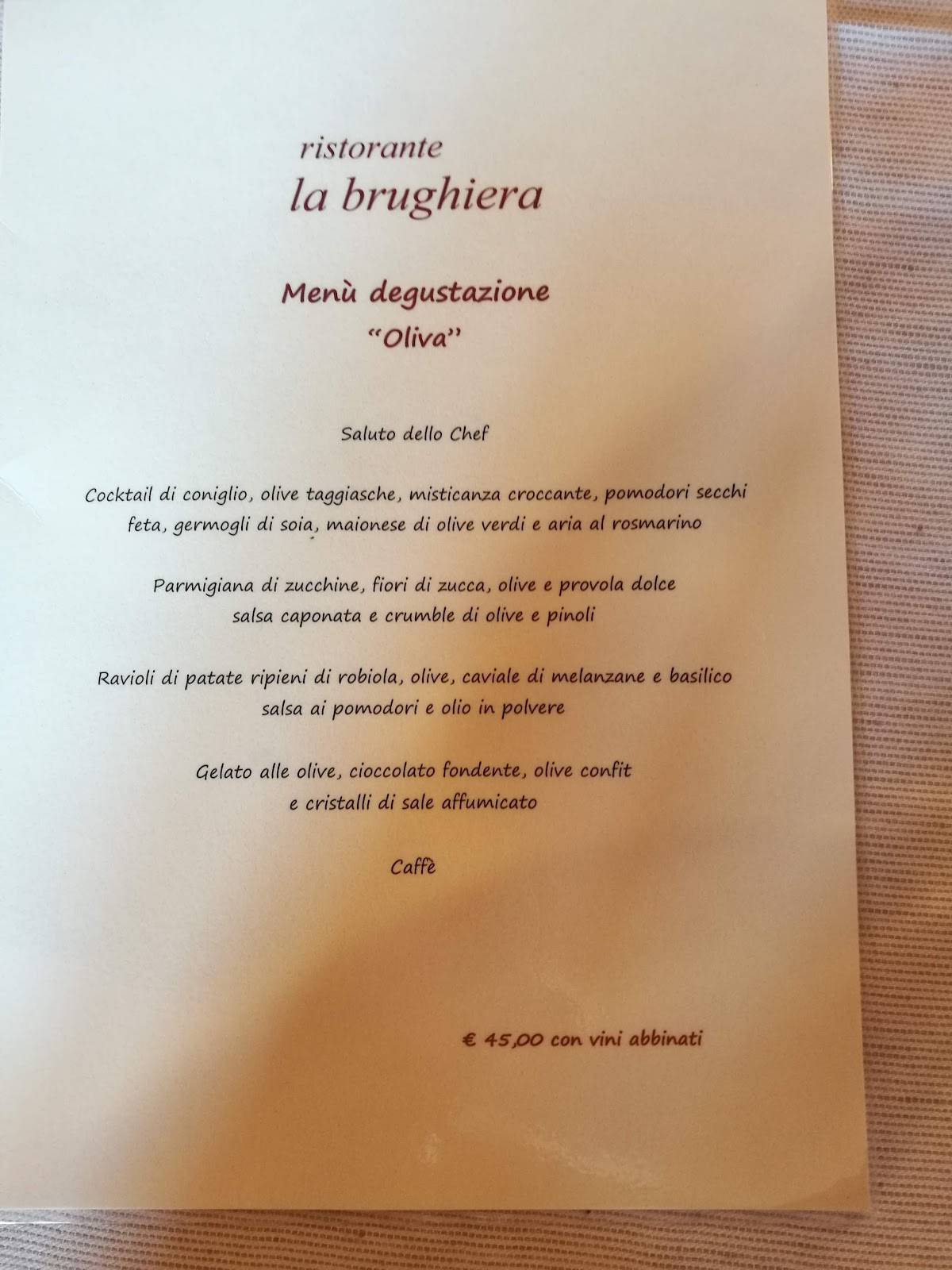 Carta del restaurante La Brughiera, Senago, Via XXIV Maggio