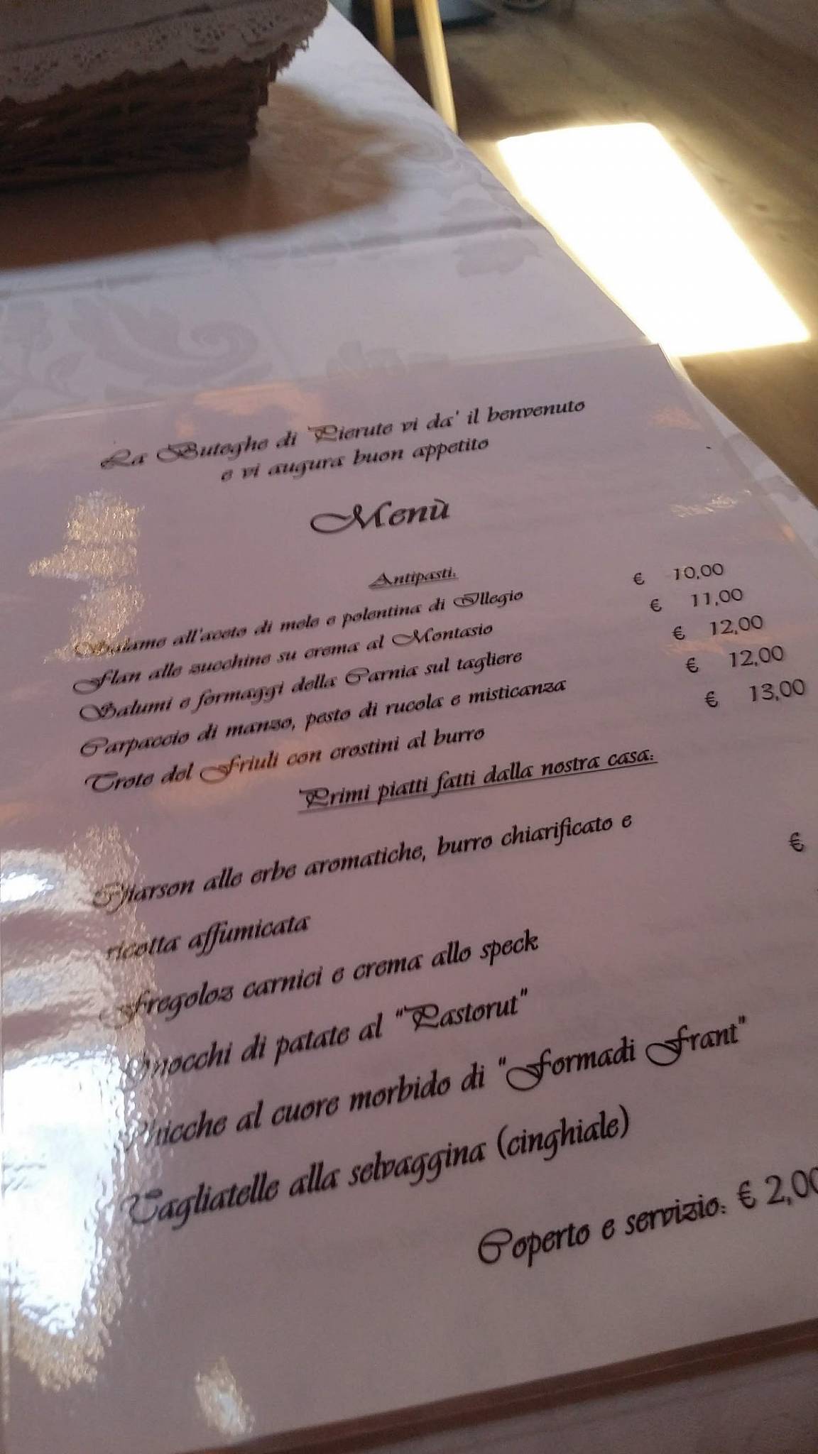 Menu at La Buteghe Di Pierute restaurant, Tolmezzo, Via Damarie