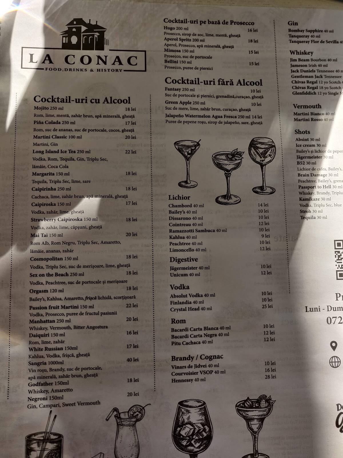 Menu at La Conac, Alba Iulia