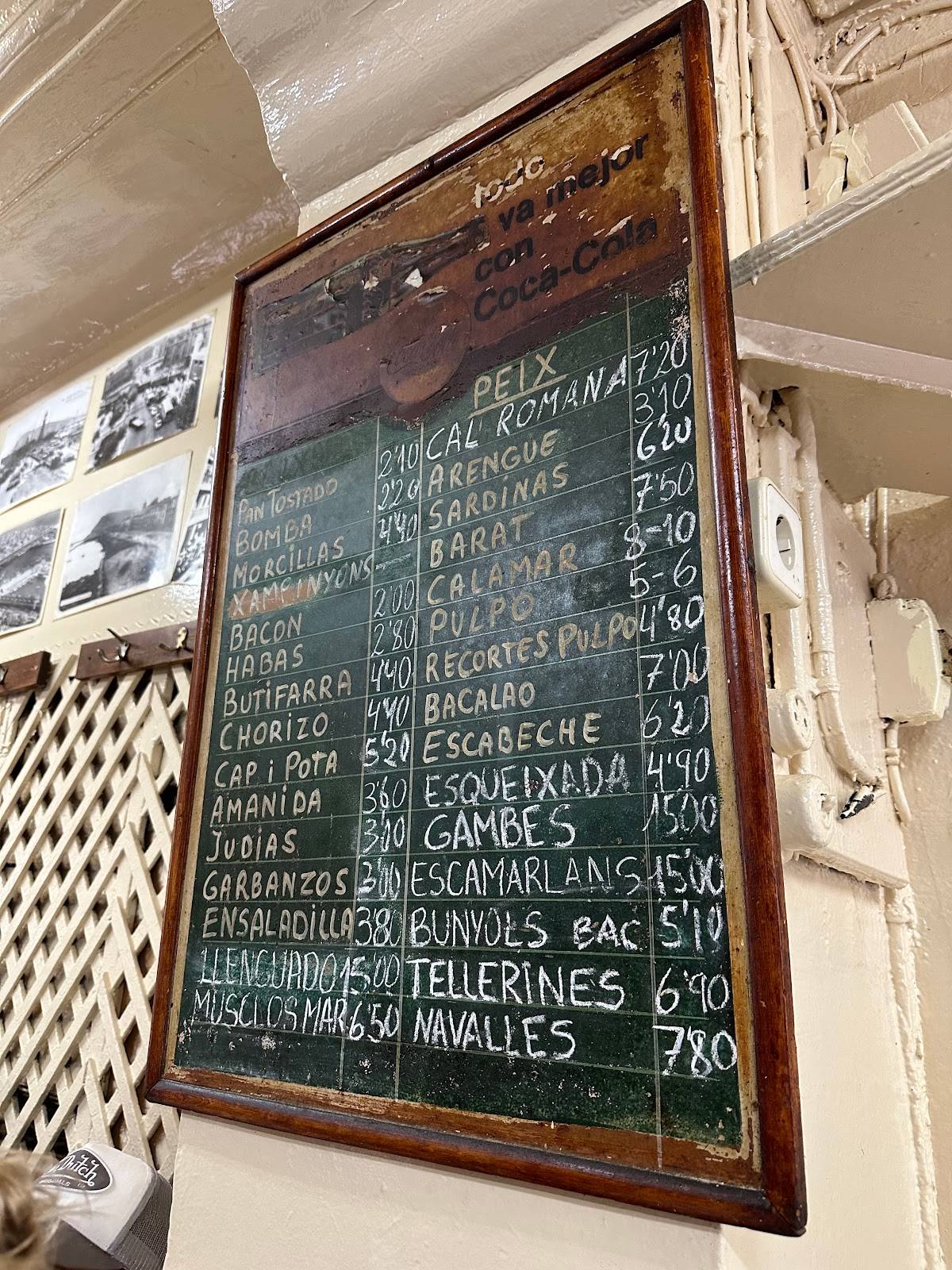 Carta del pub y bar La Cova Fumada, Barcelona