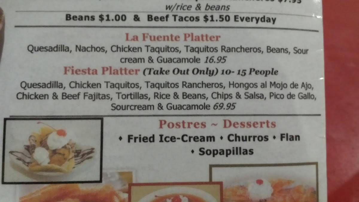 Menu at La Fuente restaurant, Renton, SE Petrovitsky Rd
