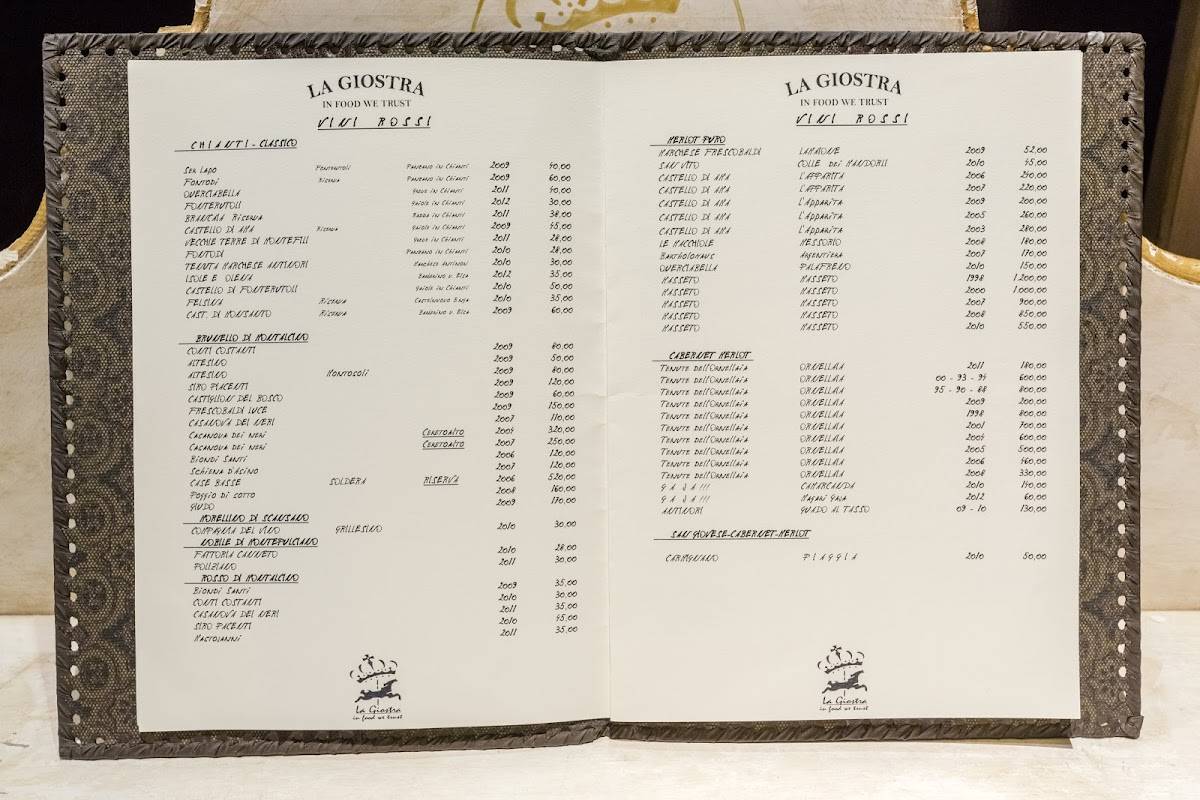 Menu at La Giostra restaurant, Florence, Borgo Pinti