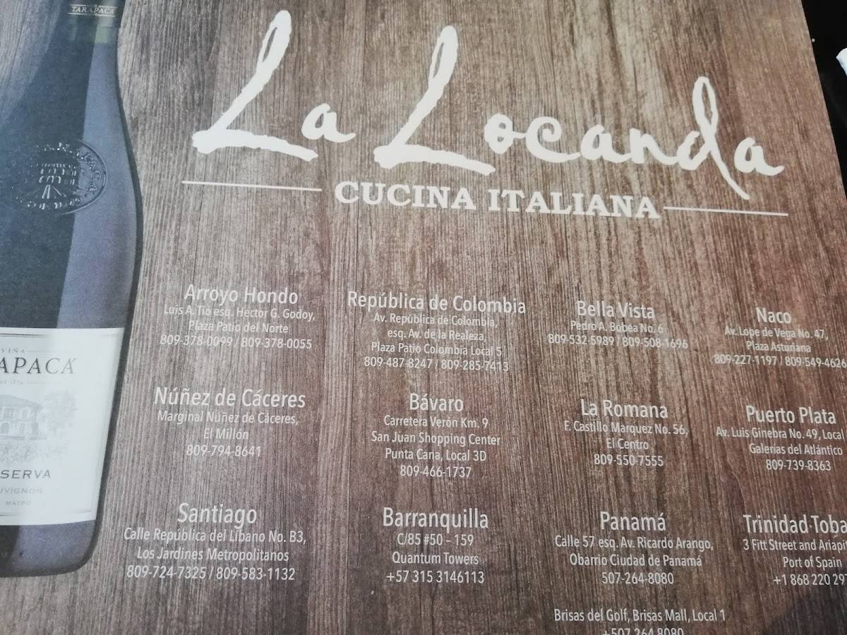 Carta del restaurante La Locanda - Núñez del Cáceres, Santo Domingo