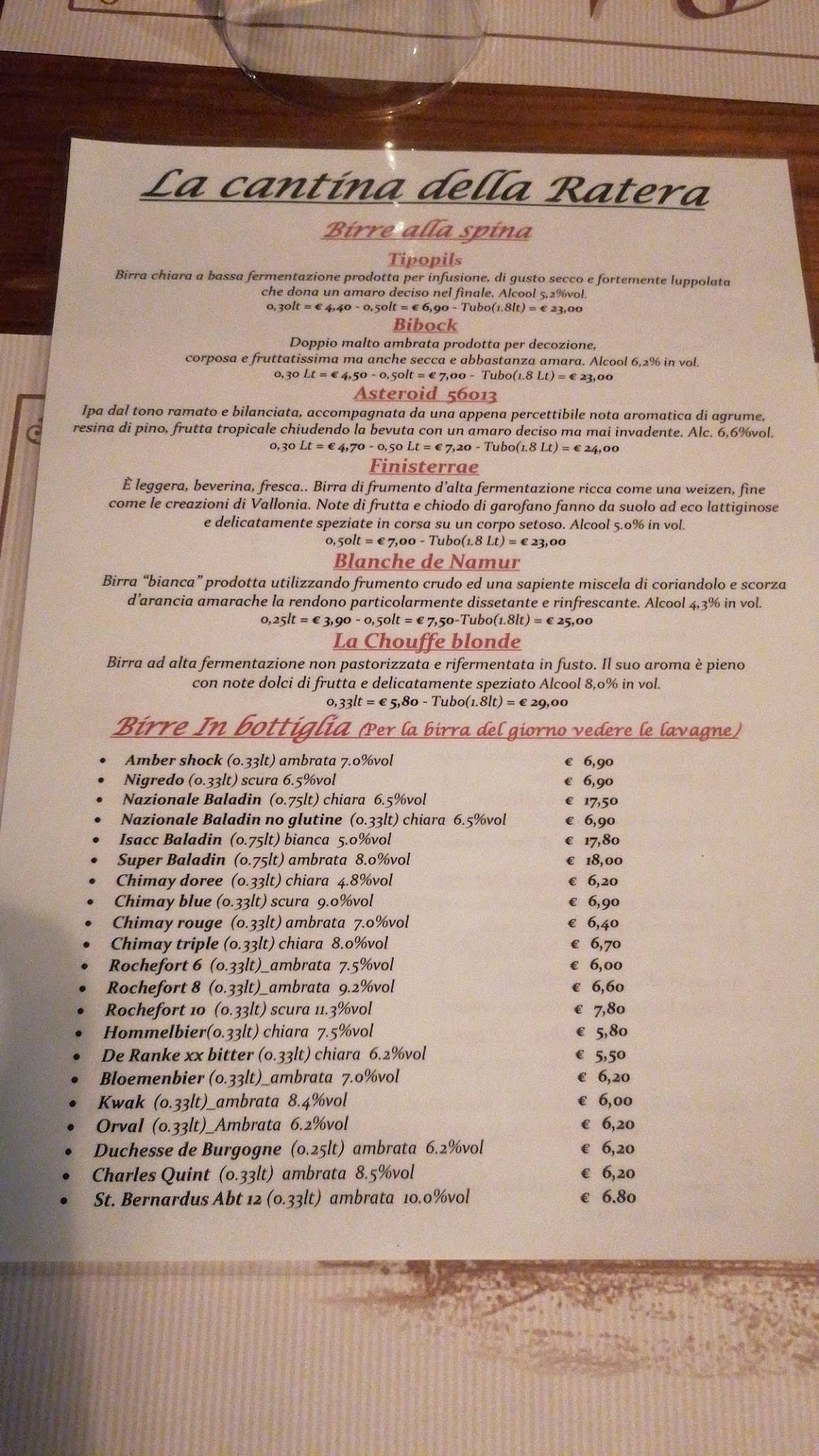 Menu da La Ratera ristorante, Milano