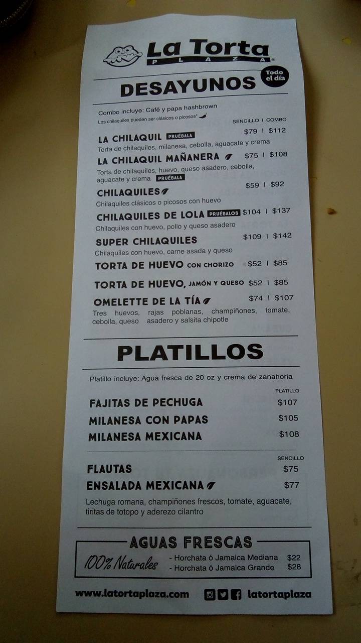 Carta del restaurante La Torta Plaza, Tijuana, Av. Paseo del los Héroes ...