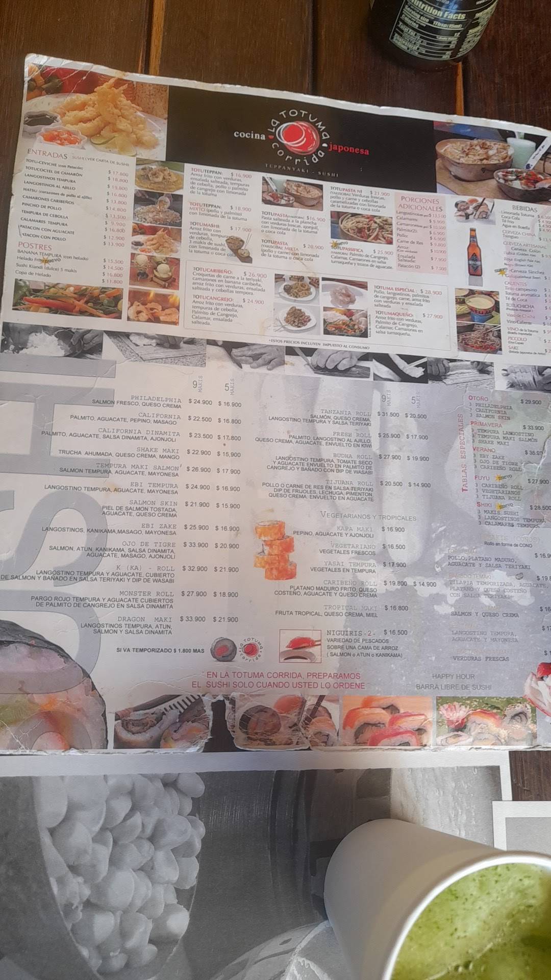 Carta del restaurante La Totuma Corrida, Bogotá