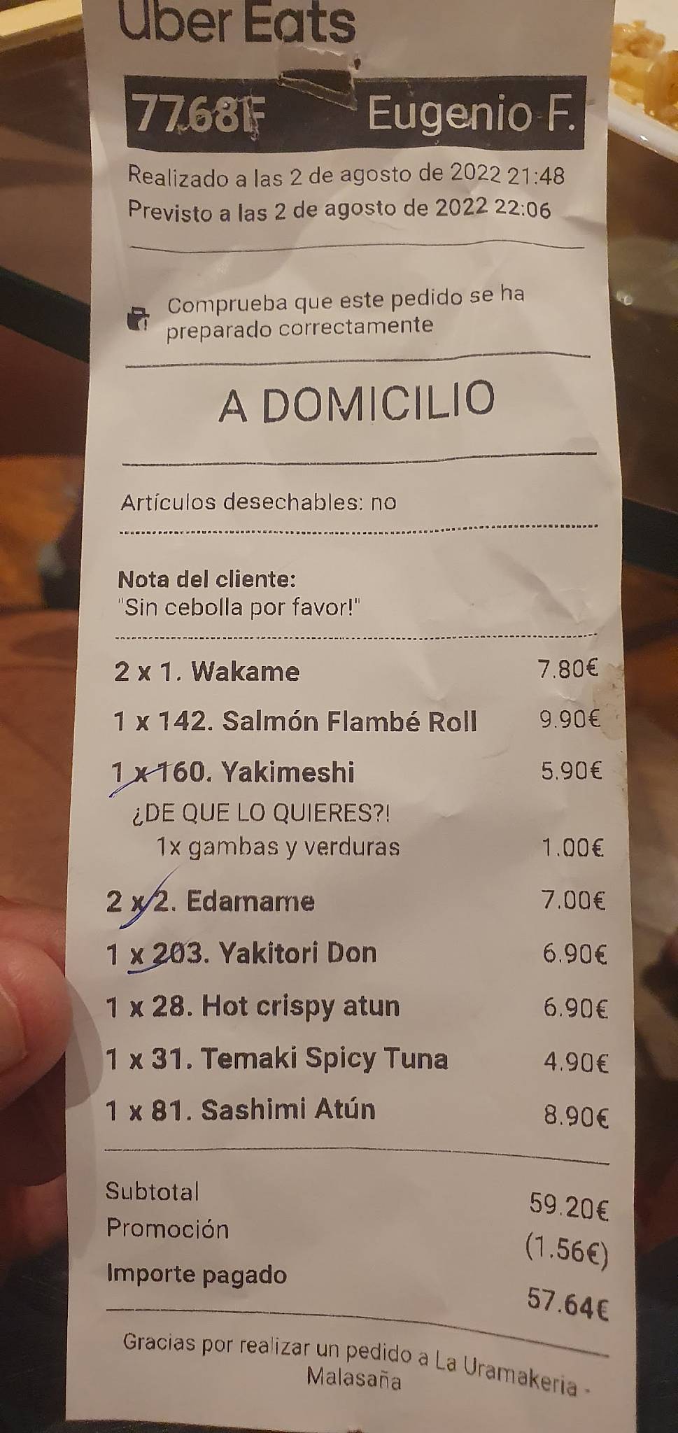 Carta del restaurante La Uramakeria, Madrid, C. del Manuela Malasaña