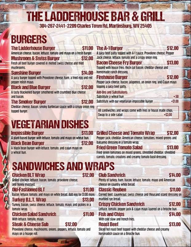 Menu at Ladder House Bar & Grill Inc, Martinsburg