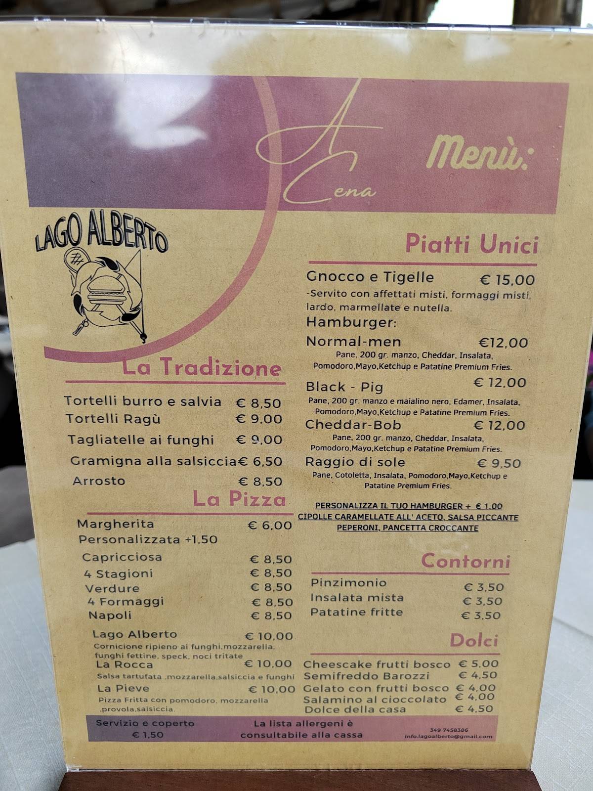 Menu da Lago Alberto ristorante, Montefiorino