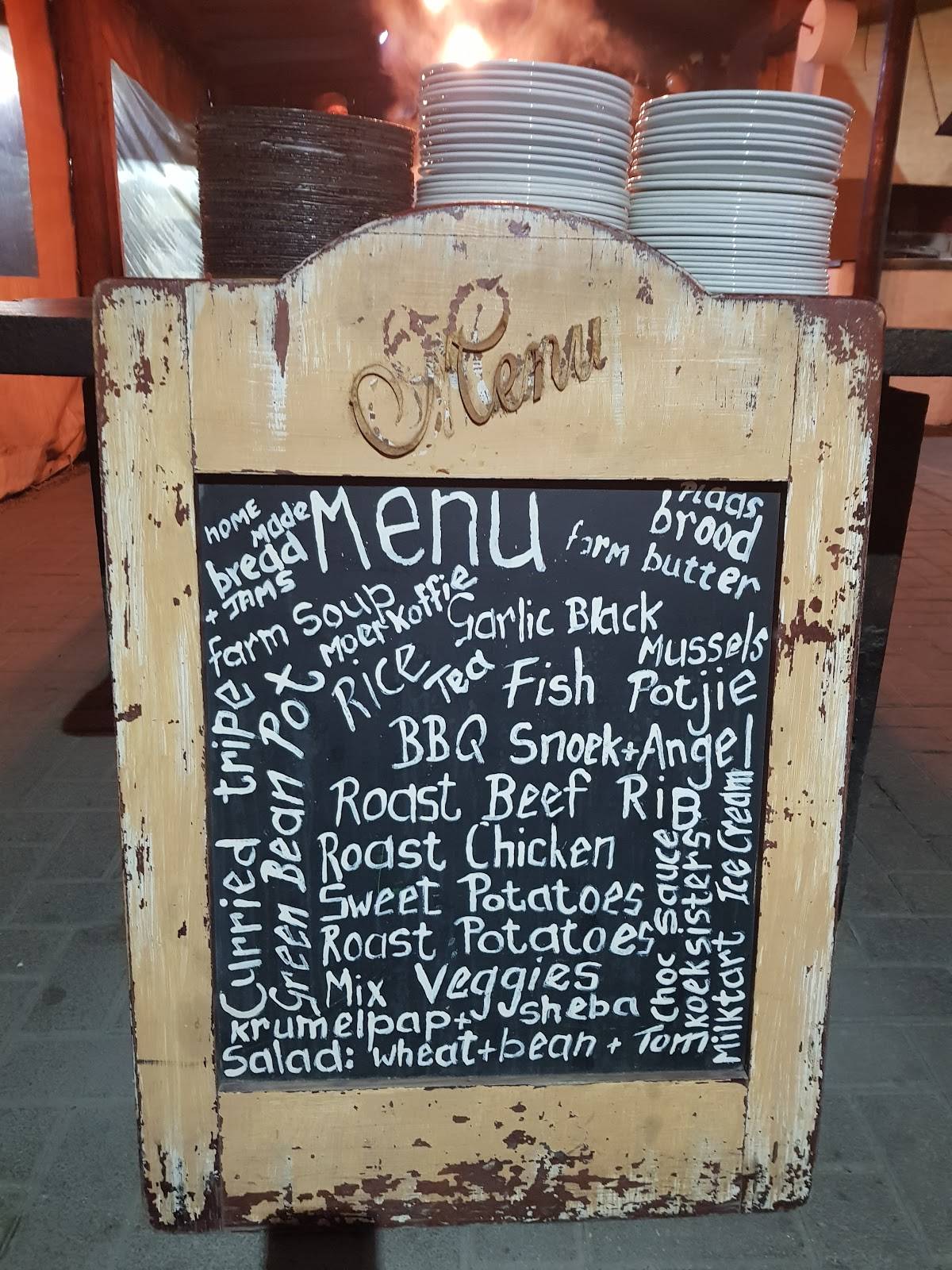 Menu at Boesmanland Plaaskombuis restaurant, Langebaan, Langebaan