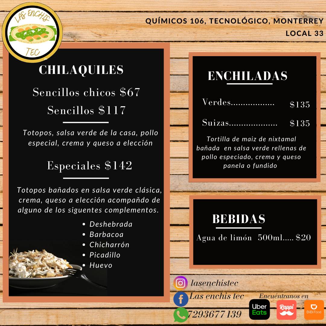 Carta del restaurante Las Enchis Tec, Monterrey