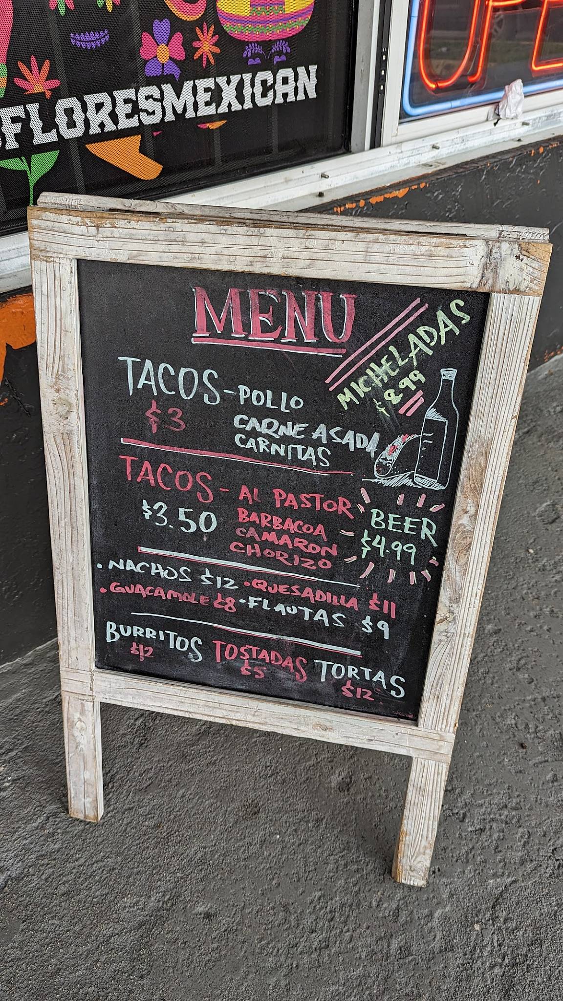 Menu at Las Flores Mexican restaurant, South Miami Heights