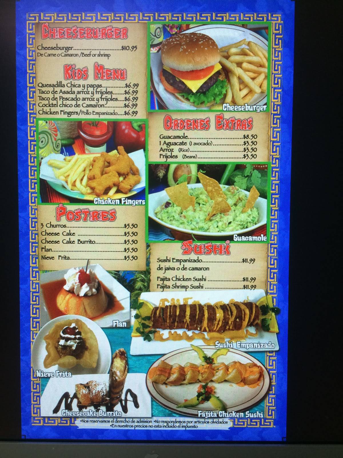 Menu at Las Islitas Mariscos restaurant, Las Vegas, W Flamingo Rd #406