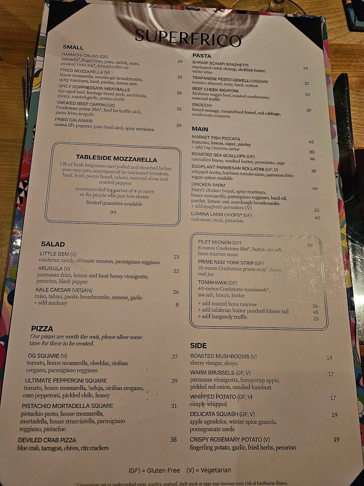 Menu at Superfrico pub & bar, Las Vegas