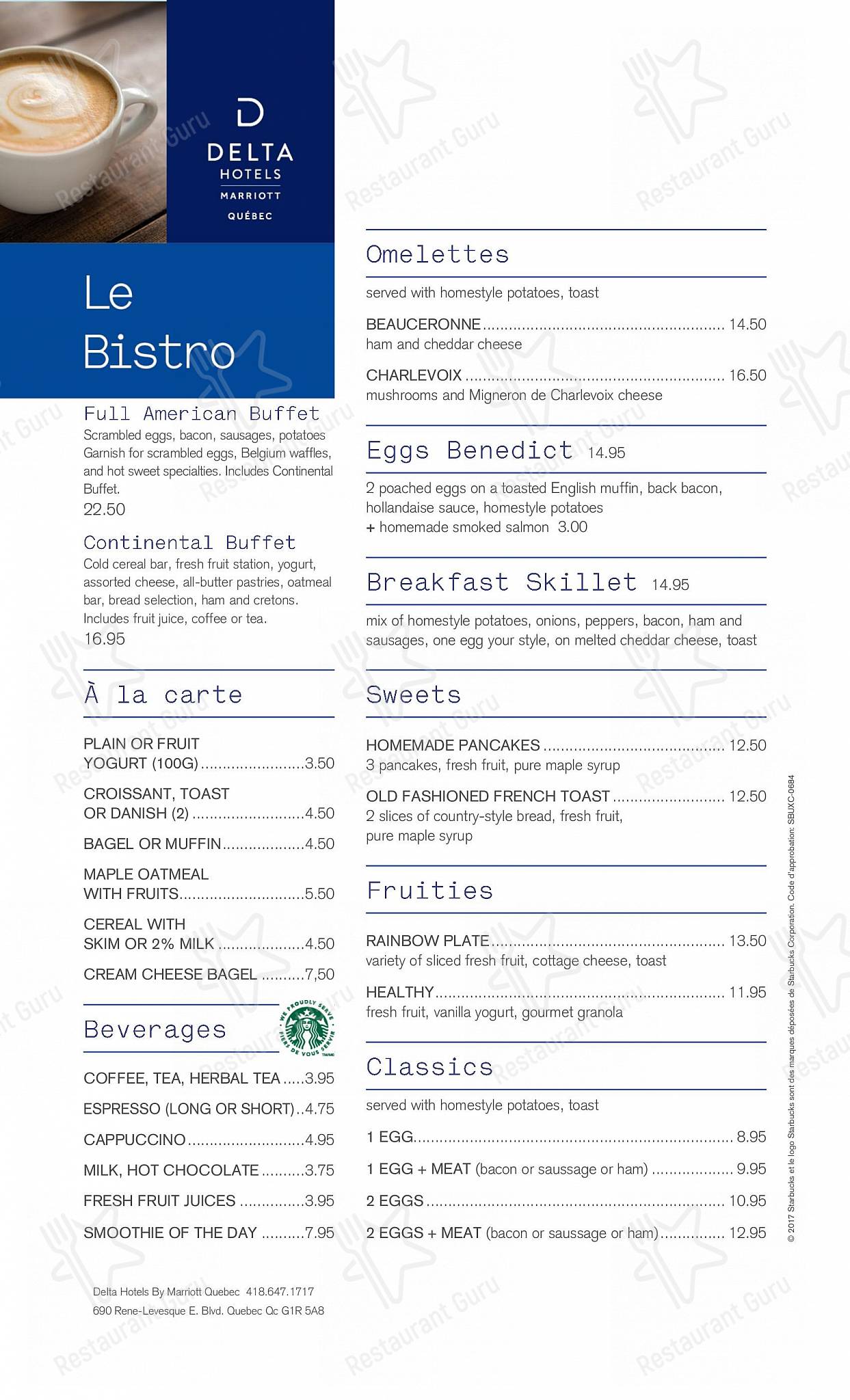 Menu at Le Bistro restaurant, Québec City, 690 Bd René-Lévesque E