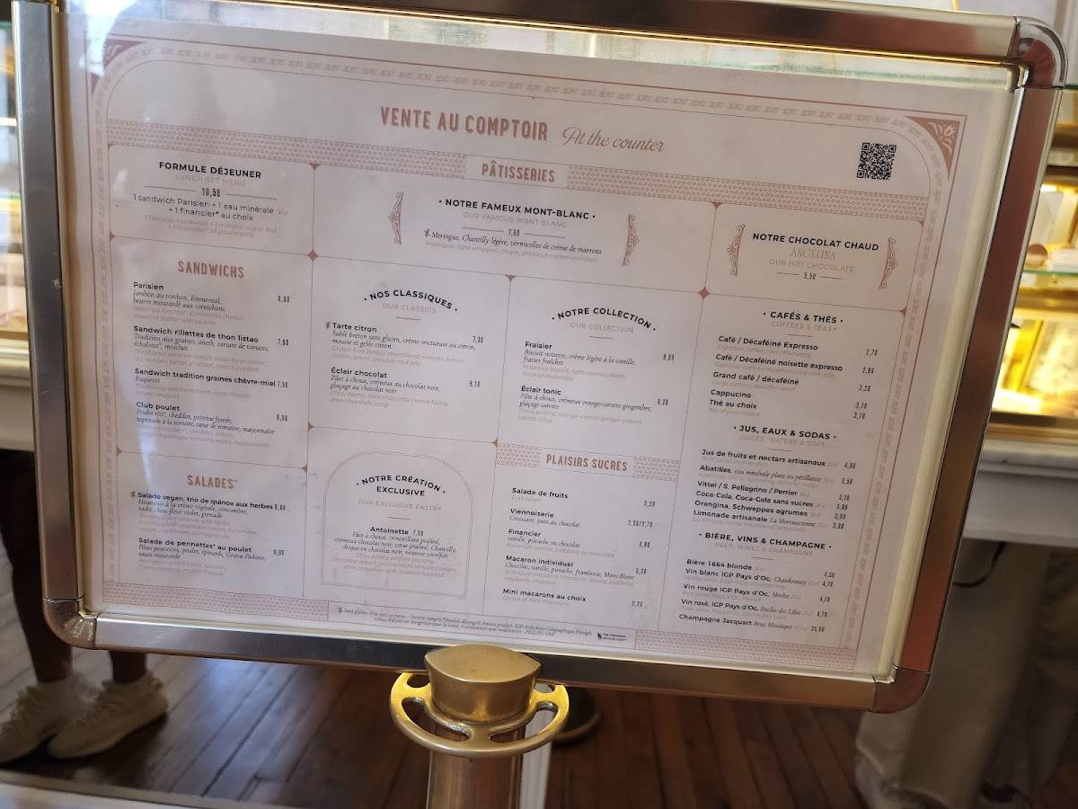 Menu at Angelina Paris restaurant, Versailles, Allée des 2