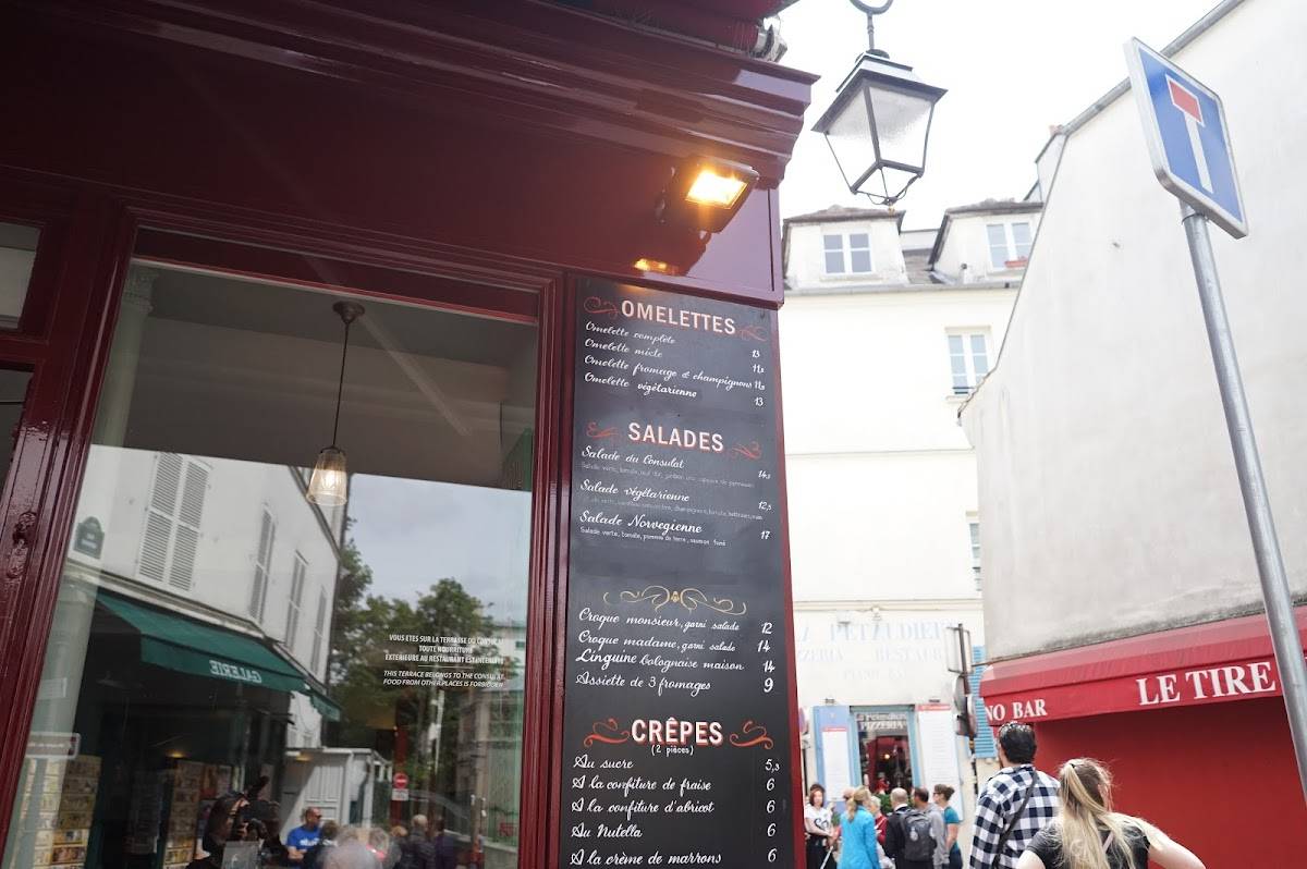 Menu at Le Consulat restaurant, Paris, 18 Rue Norvins
