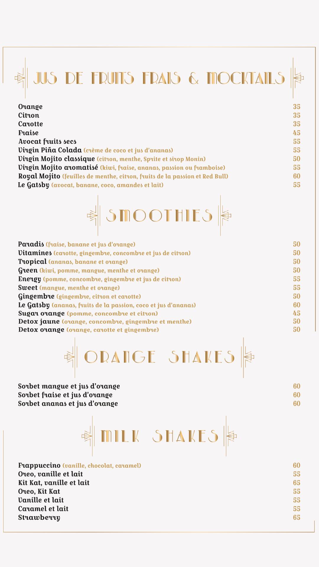 Menu at Le Gatsby restaurant, Casablanca, Angle boulevard Sidi Mohamed ...
