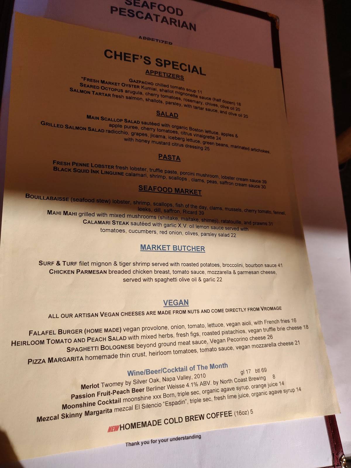 Menu at Le Petit Four restaurant, West Hollywood