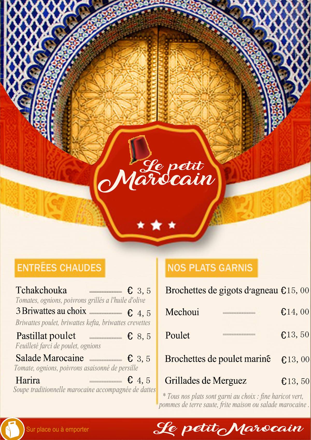 Menu au Restaurant le petit Marocain, Paris