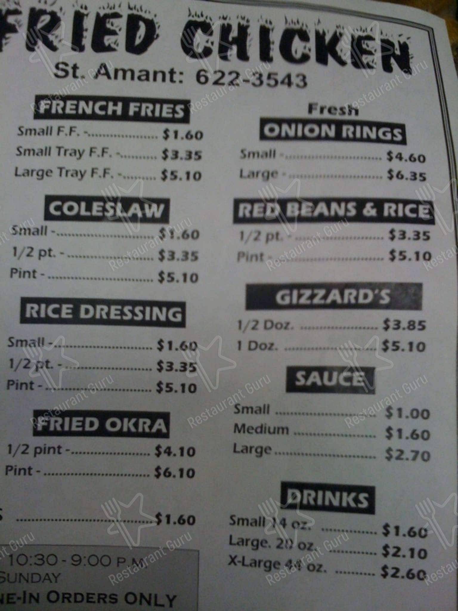 Menu at Leader's Fried Chicken - St. Amant restaurant, Prairieville