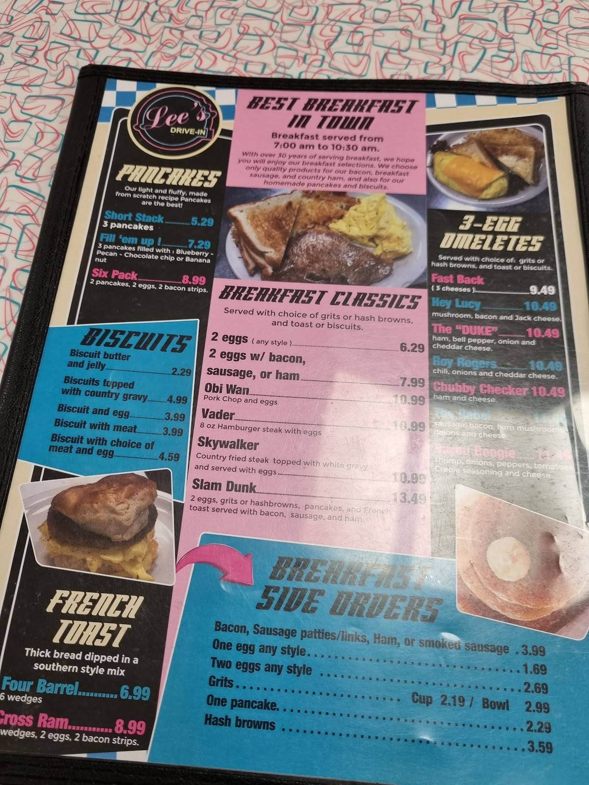 Menu at Lee’s Diner restaurant, Hammond, 401 W Thomas St