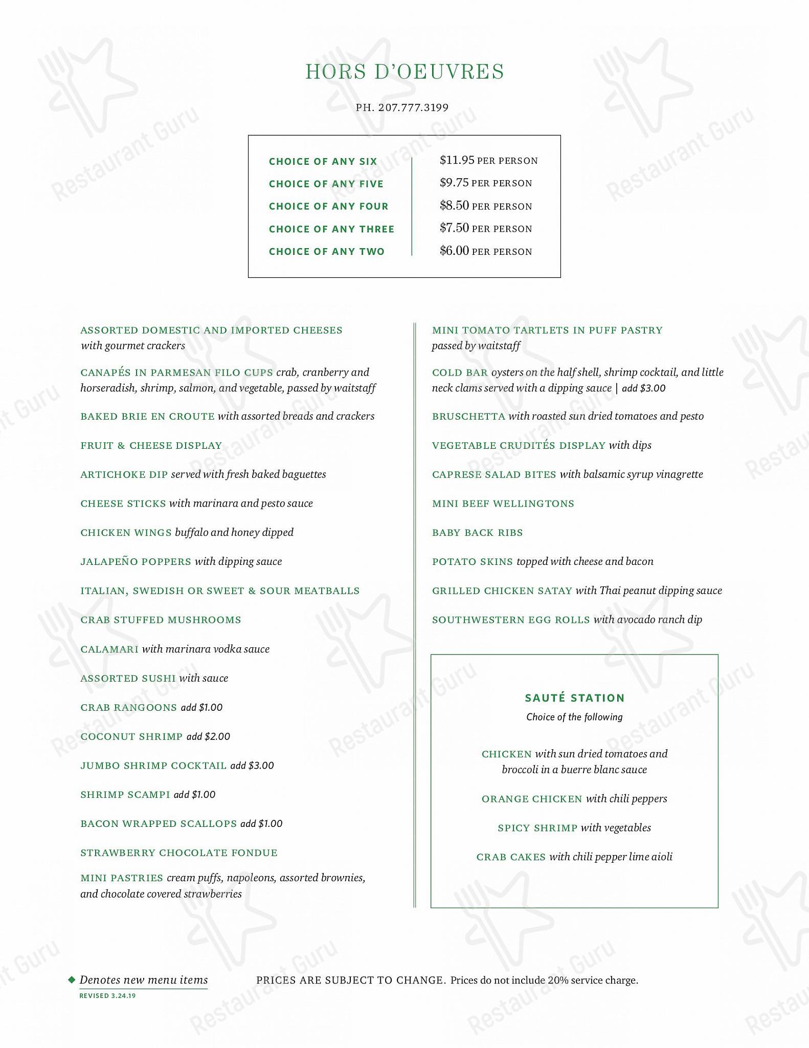 Menu at The Green Ladle restaurant, Lewiston