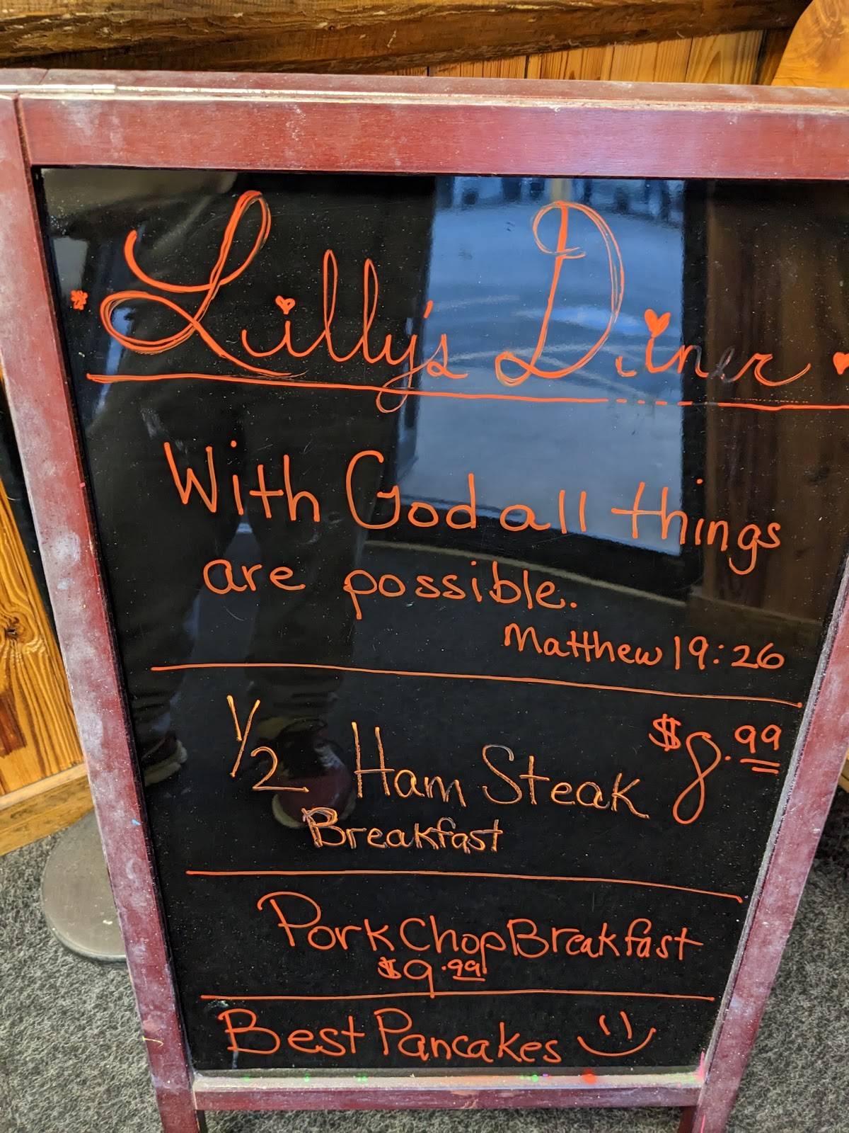 Menu at Lilly's Diner restaurant, Tulsa