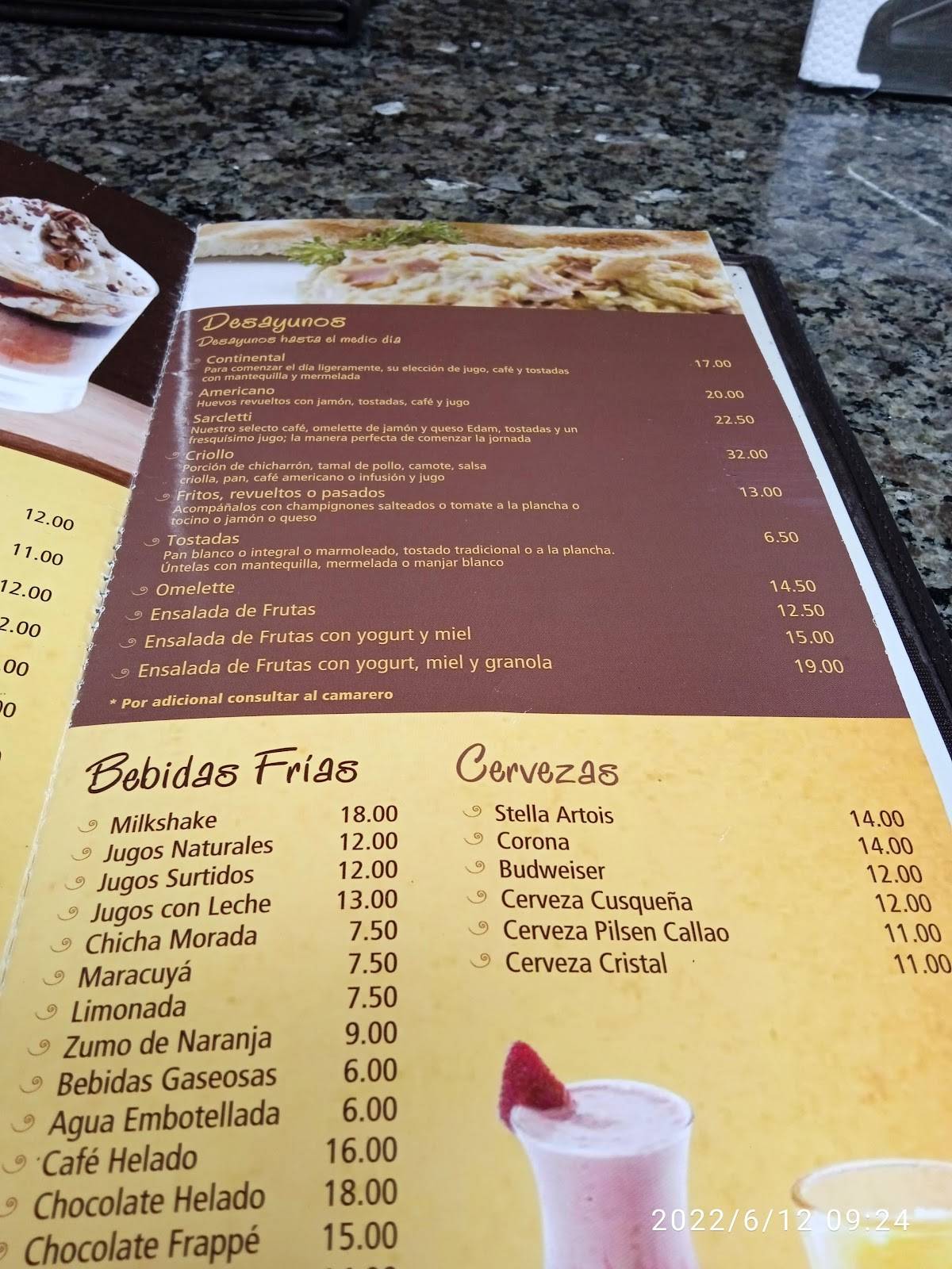 Carta del restaurante Sarcletti Dos del Mayo, San Isidro, San Isidro